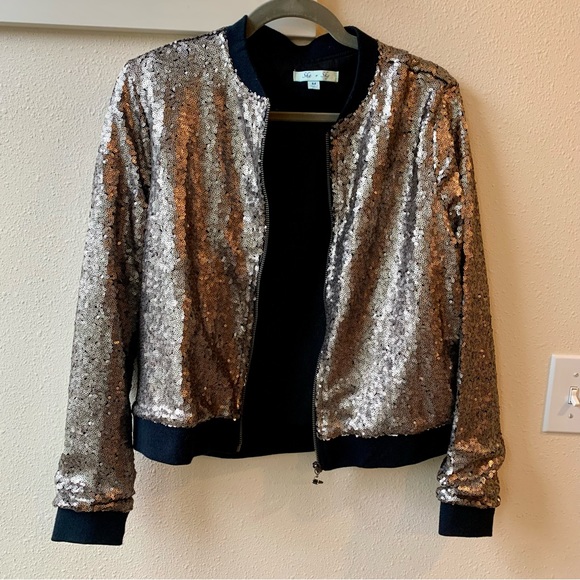 She + Sky | Jackets & Coats | Shesky Faux Gold Sequin Sparkly Bling ...